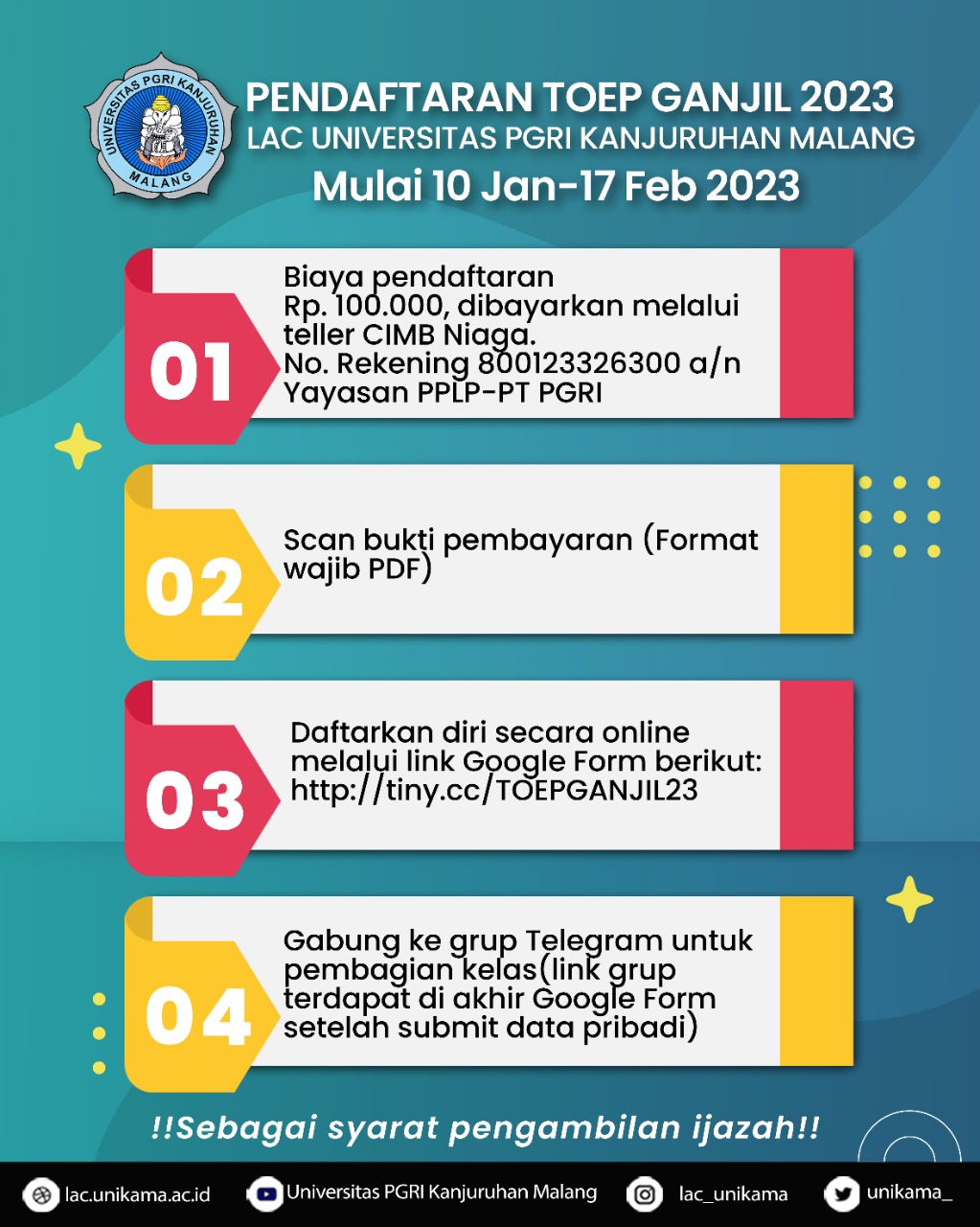 PENDAFTARAN TOEP GANJIL 2023 TELAH DIBUKA!! MULAI 10 Januari-17 ...