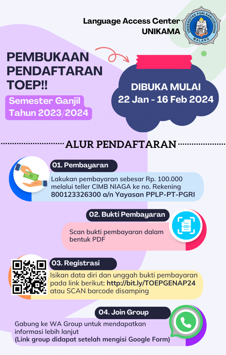 INFORMASI PENDAFTARAN TOEP SEMESTER GANJIL 2023/2024 – LAC UNIKAMA